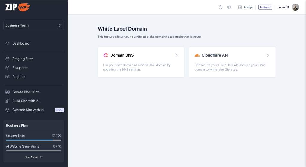 White-Labeling: ZipWP Business Plan vs. For Hosts » ZipWP